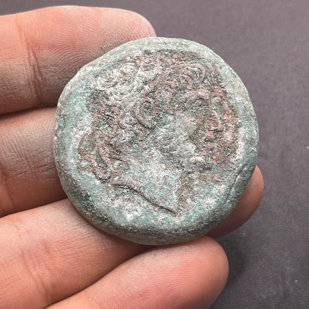 Unique Ancient Bactrian Greco- Bronze Rare Coin With Remarkable Patina ...