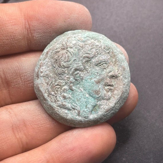 Genuine Ancient Bactrian Greco-Bronze Rare Coin with … - Gem