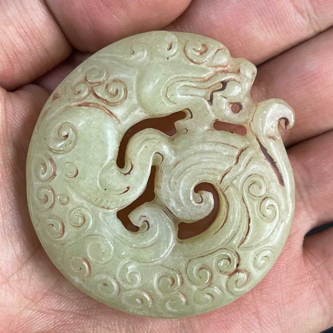 Antique Chiness Old Jade Stone Dragon Carved Figure Amulet - Etsy