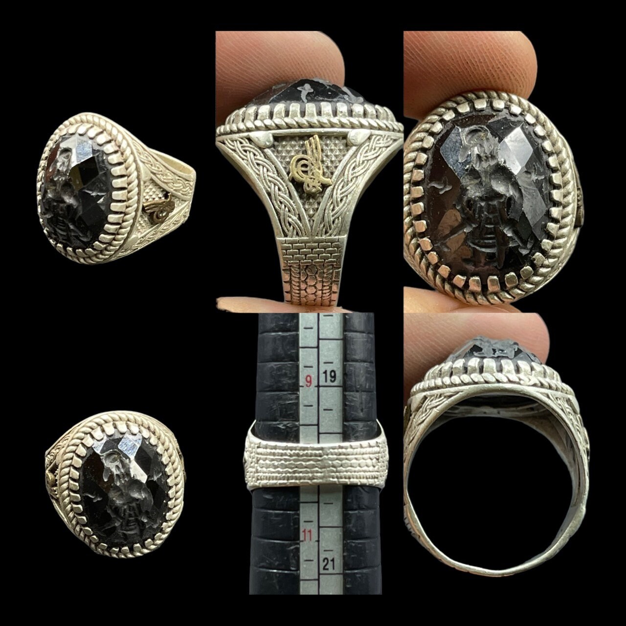 Afghanistan Ancient Onyx Intaglio Stone Solid Engraving Solid Silver ...