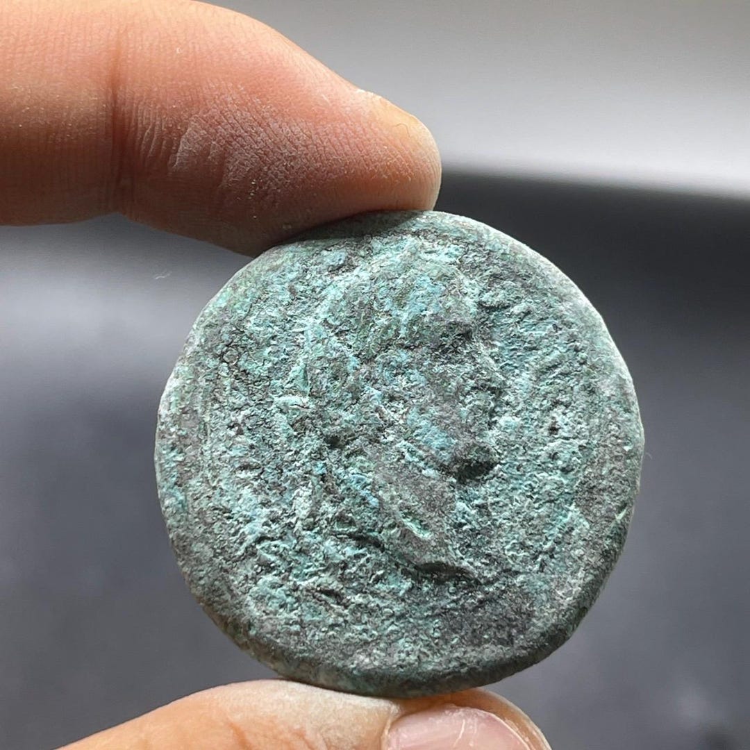 Ancient Bactrian Greco- Bronze Rare Large Coin With Remarkable Patina ...