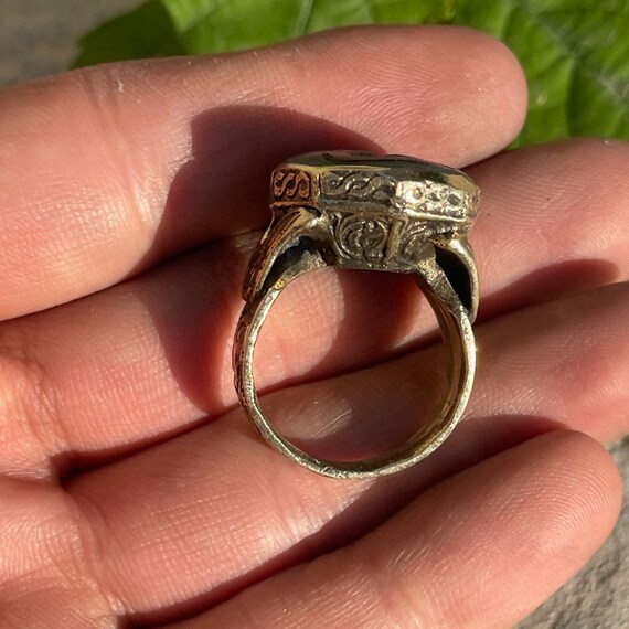 Rare Ancient Post Medieval Old Brass Seal Ring With A… - Gem