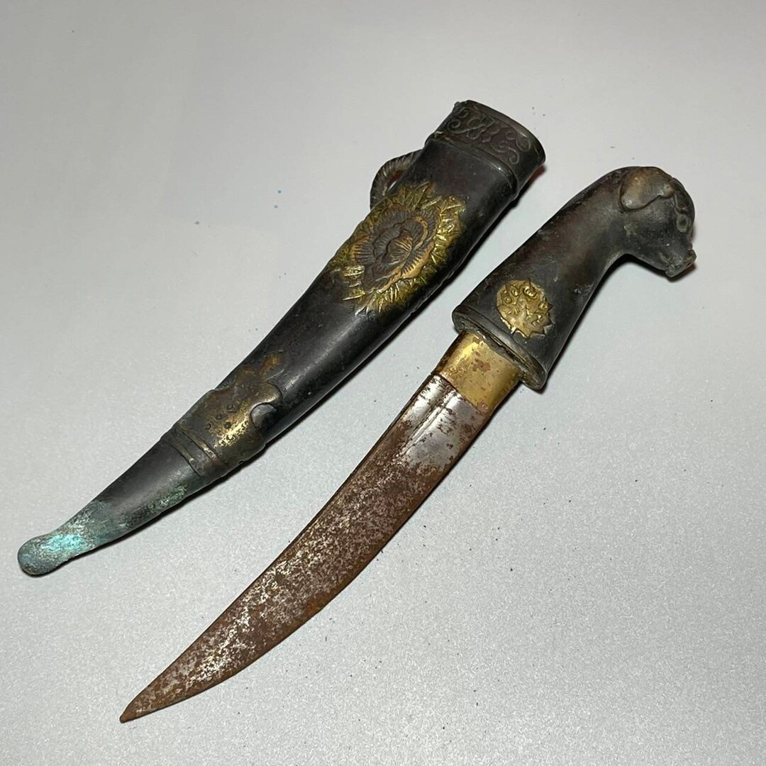 Ancient Roman Bronze Knife: Gold Gilding, Dog Head Handle - Etsy
