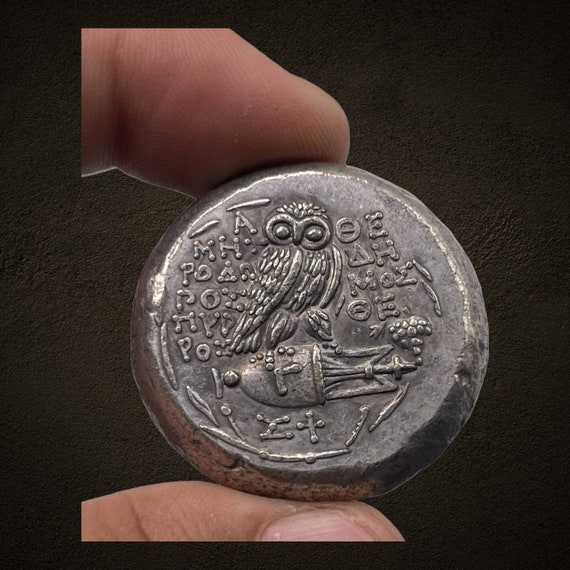 253-255 AD Ancient Athena Owl Tetradrachm Bronze Coin… - Gem