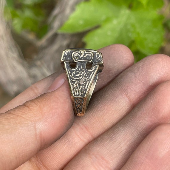 Antique Ancient Post Medieval Old Brass Seal Ring Wit… - Gem