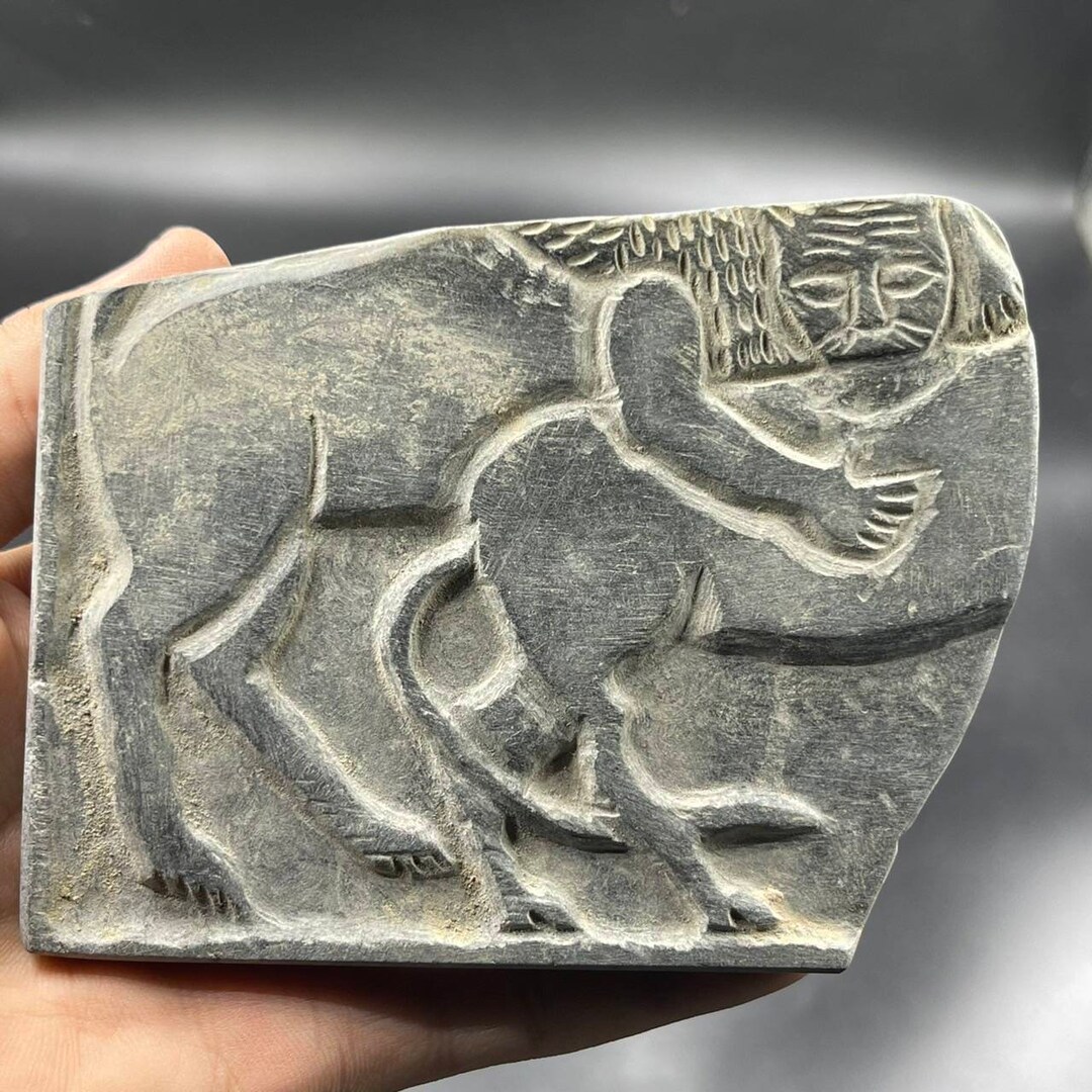 Extremely Ancient Near Eastern Old Black Stone Lion Engraved Relief ...