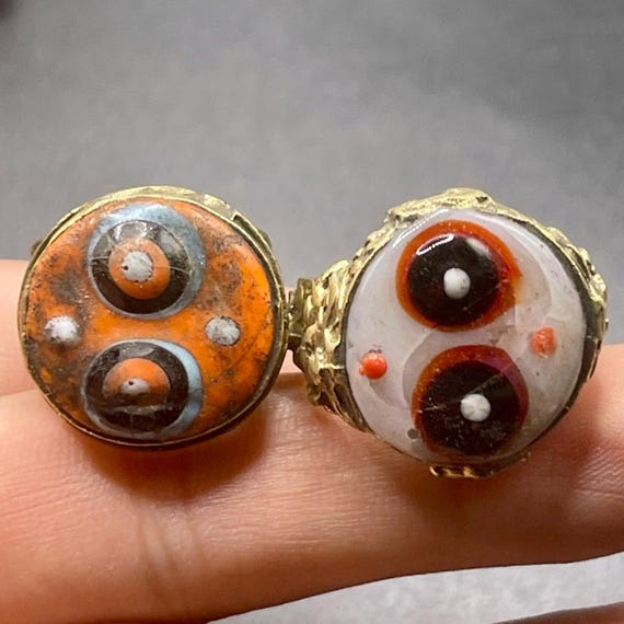 2 rings beautiful Ancient Roman mosaic eye glass old … - Gem