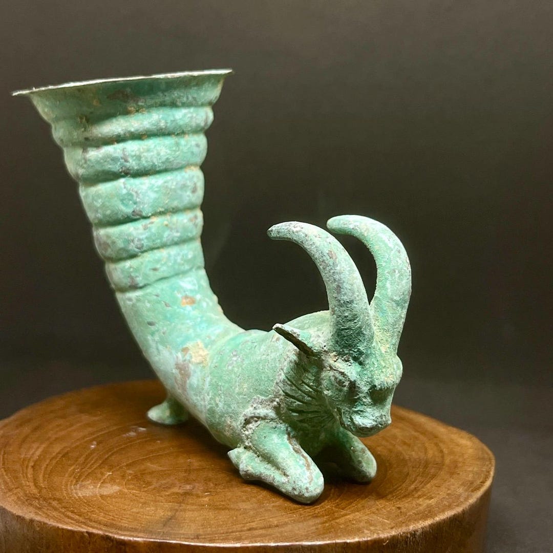 Extremely Rare Ancient Greek Bronze Rhyton in the Form of Ram/goat 4th ...