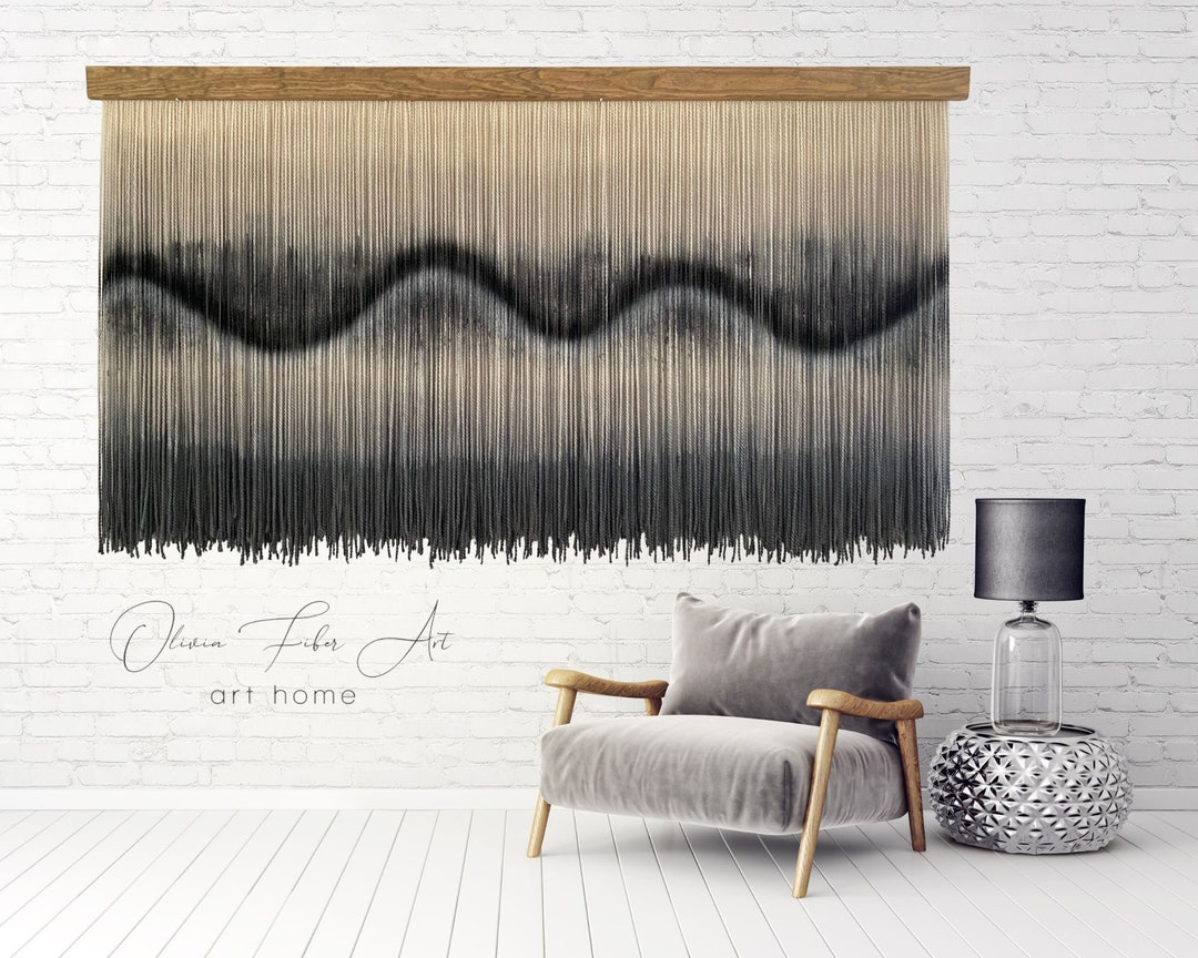 Large Wool Boho Decor, Dip Dyed Yarn Wall Hanging, Textile Wall Art ...