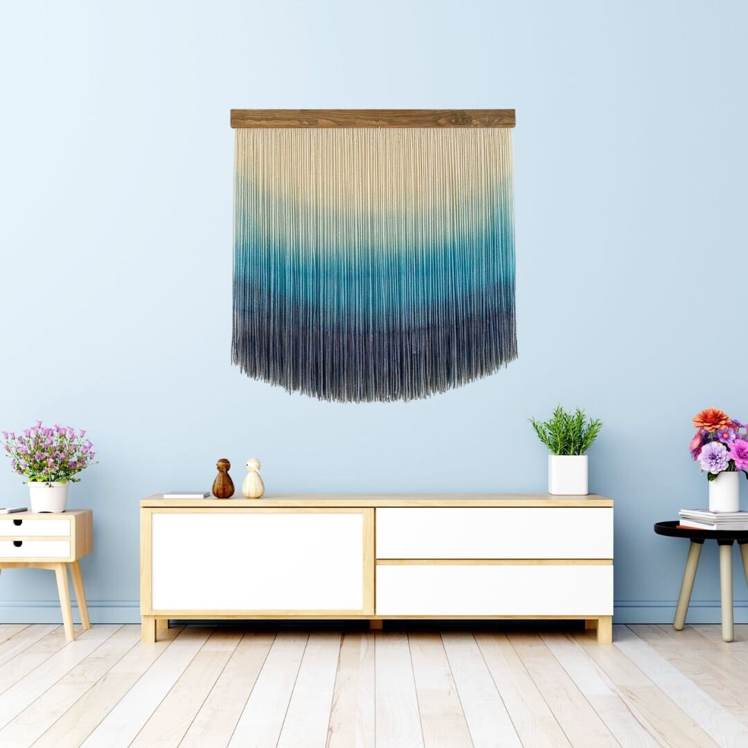 Boho Blue Macrame Wall Decor - Beach House Tapestry, Dip Dyed Wall ...