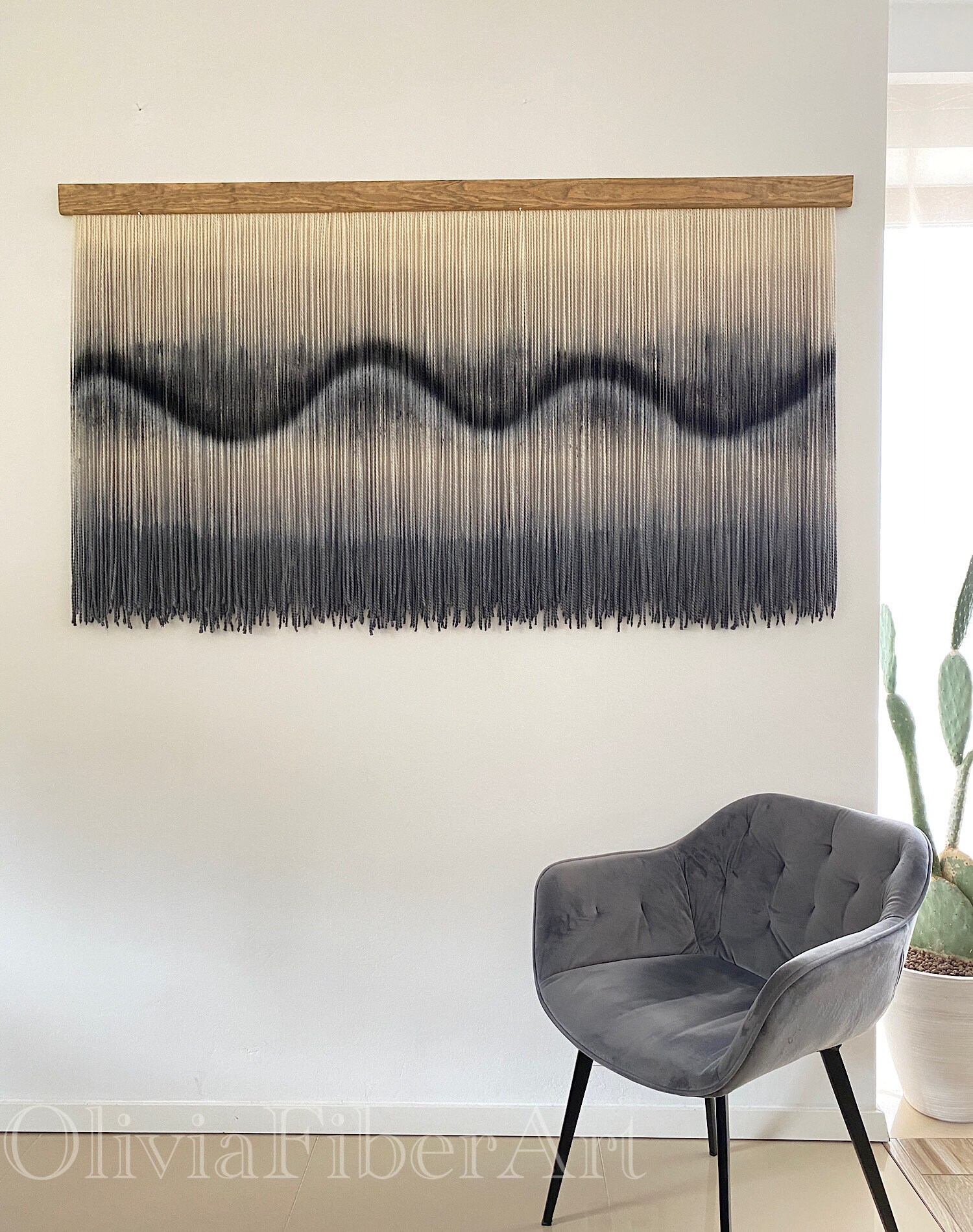 Large Wool Boho Decor, Dip Dyed Yarn Wall Hanging, Textile Wall Art ...