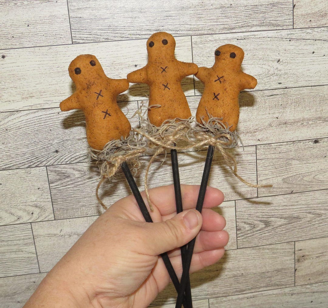 Mini Gingerbread Man Picks, Set of 3, Country Primitive Farmhouse Decor ...