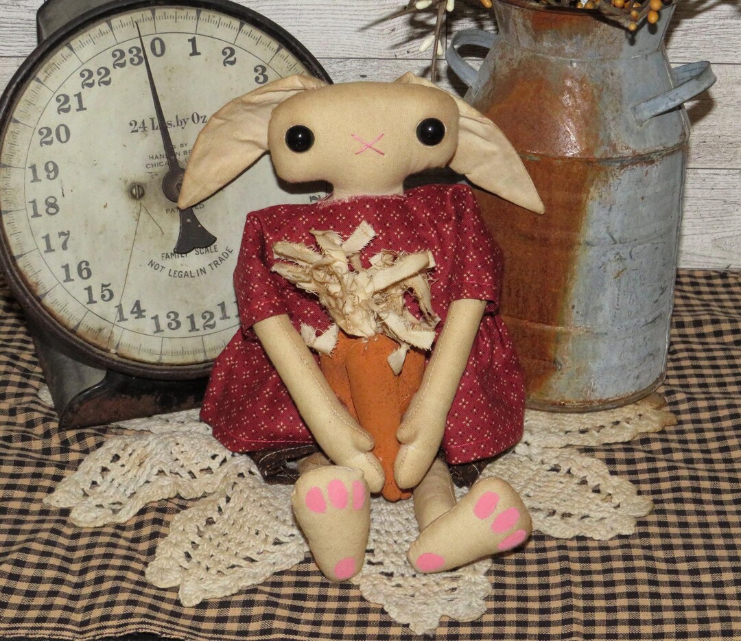 Lil Bunny Doll, Primitive Rabbit With Her Carrots, Spring Decor, Shelf ...