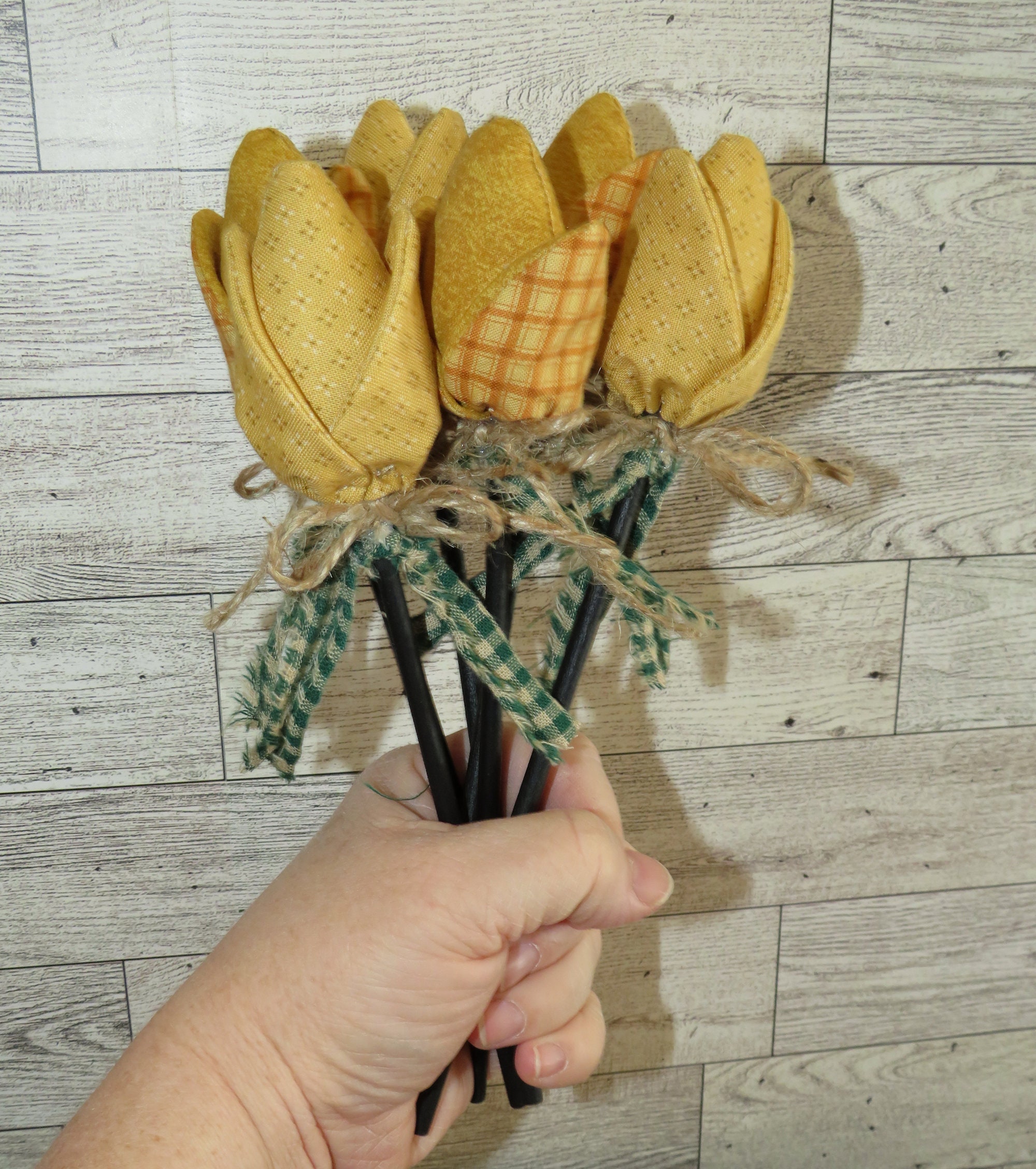 Mini Tulip Picks, Set of 6, Yellow Fabric Flower Pokes, Country ...