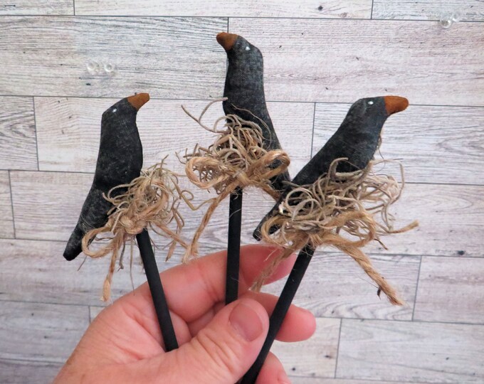 Primitive Stuffed Crow, Black Crow on a Stick,stuffed Rustic Crow ...