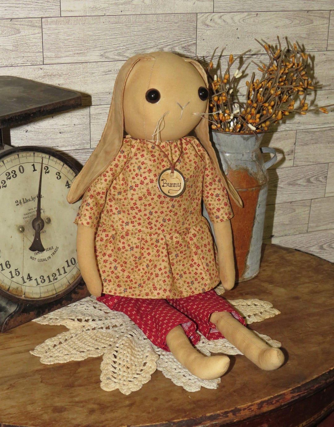 Primitive 19-inch Bunny Doll, Spring Rabbit Country Prim Farmhouse ...