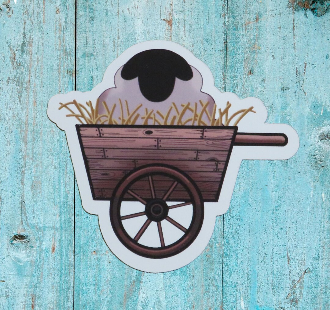 Primitive Sheep in Cart Sticker, Journal Scrapbooking, Greeting Card ...