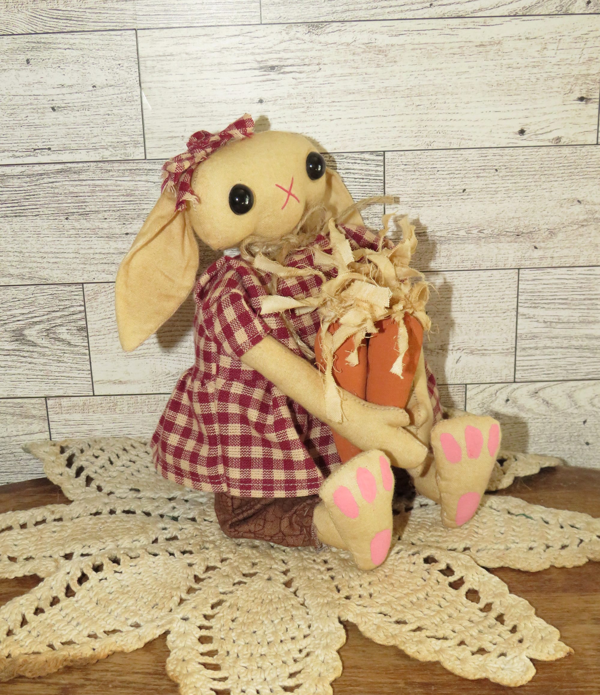 Lil Bunny Doll, Primitive Rabbit With Her Carrots, Spring Decor, Shelf ...