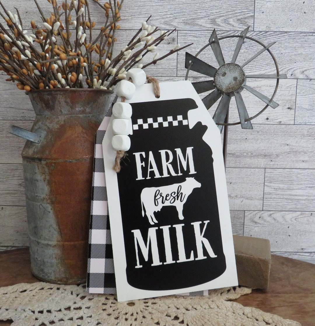 Farm Fresh Milk Wooden Tag Sign Milk Can Cow Rustic - Etsy