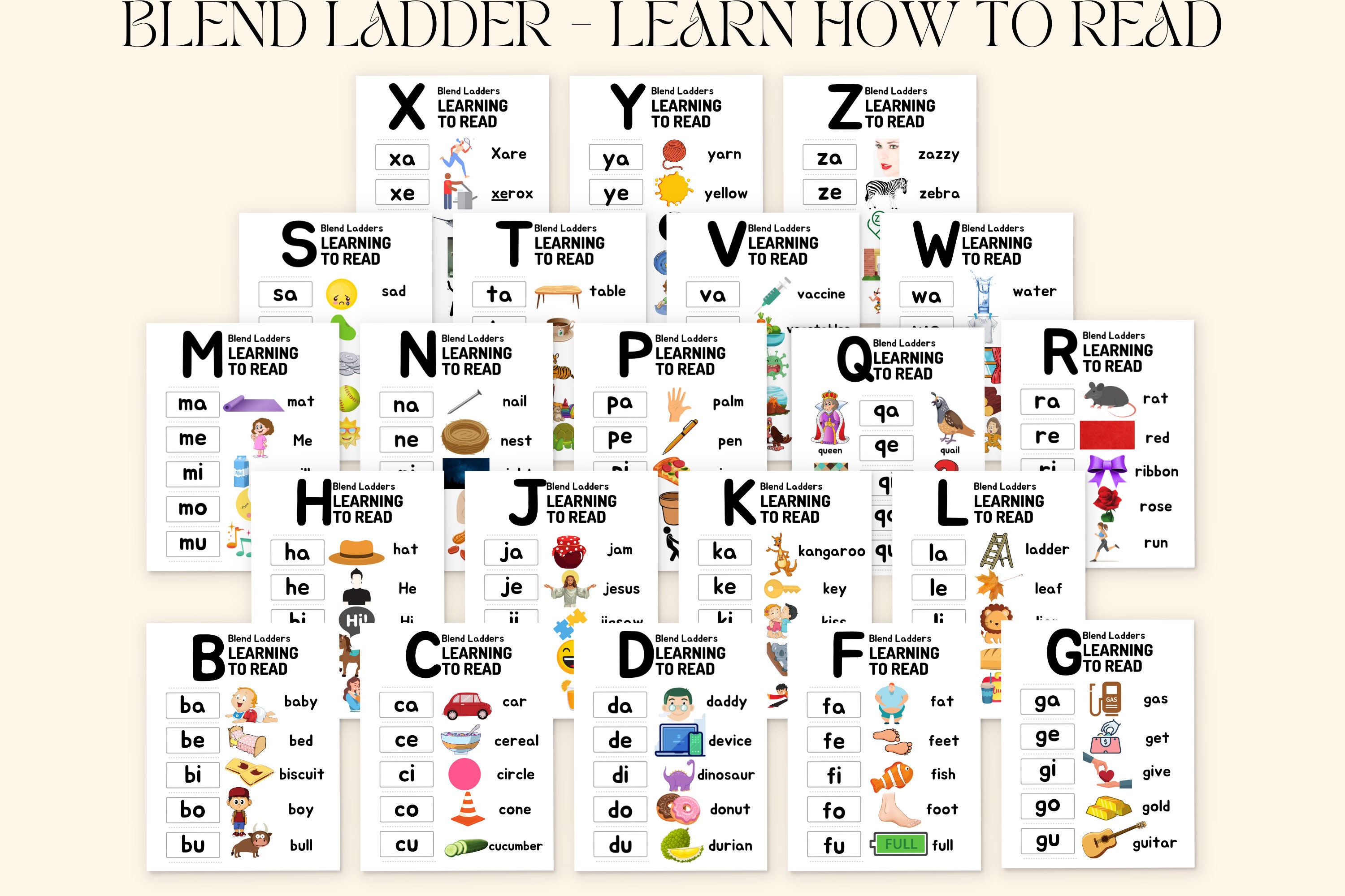 Learn to Read Printables for Kids Blend Ladders, Homeschool Worksheets ...