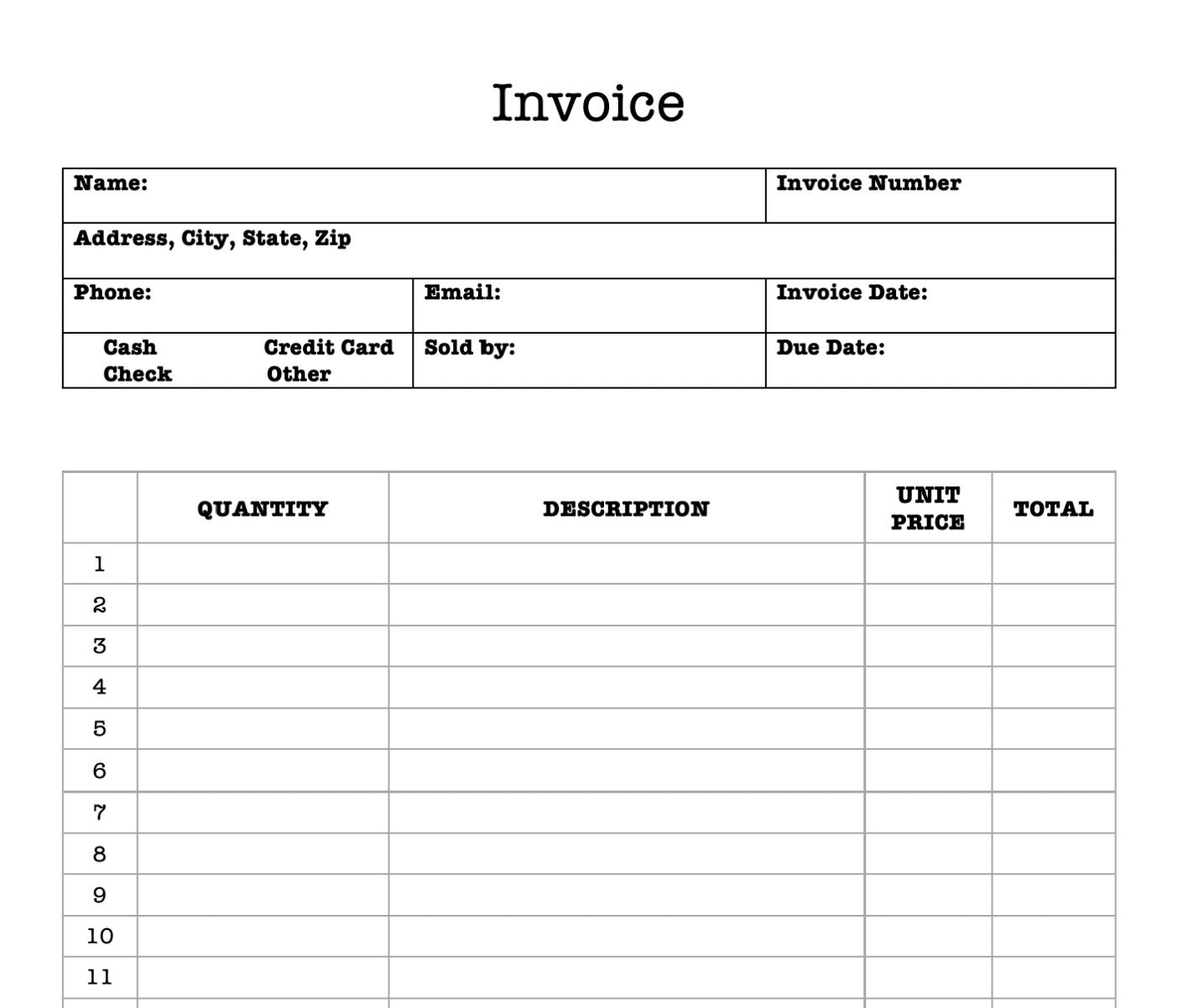 Printable Invoice Form. Business Invoice. Easy and Simple Invoice Form ...