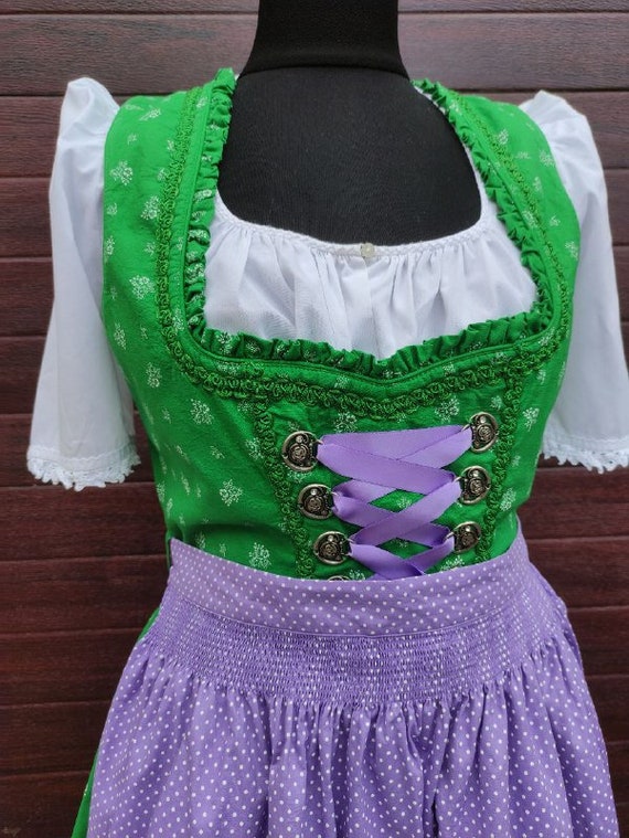 Vintage green dirndl dress m Oktoberfest dress Midi d… - Gem