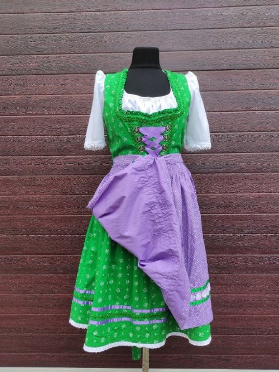 Vintage green dirndl dress m Oktoberfest dress Midi d… - Gem