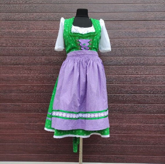 Vintage green dirndl dress m Oktoberfest dress Midi d… - Gem