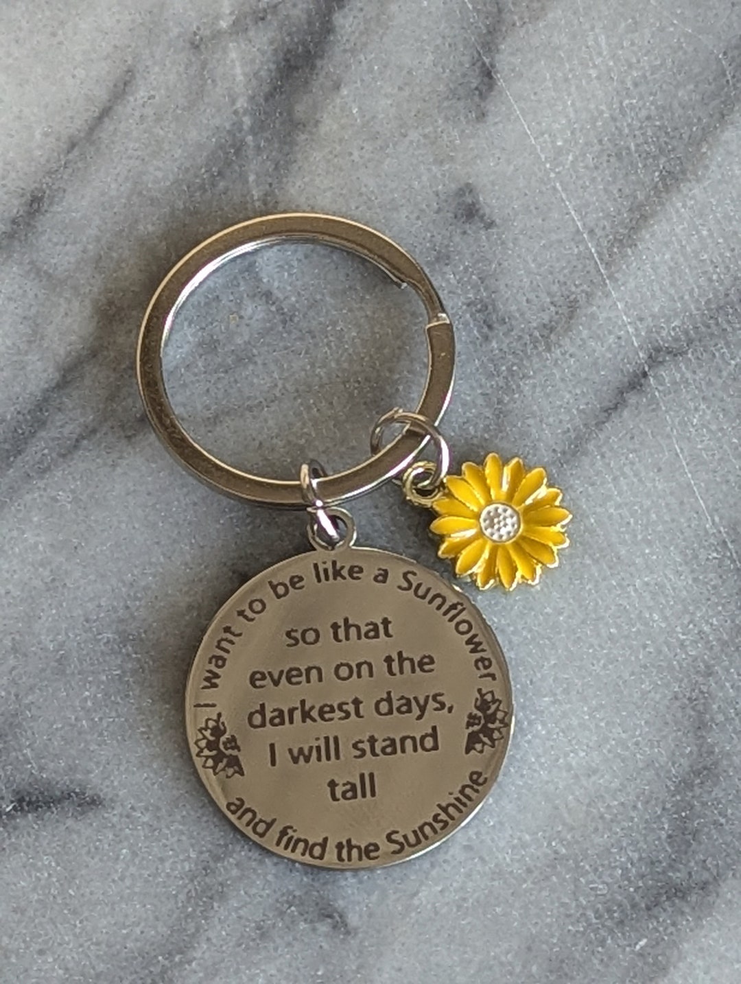 Custom Positive Reminder Keychain Sunflower. Custom Engraved Metal ...