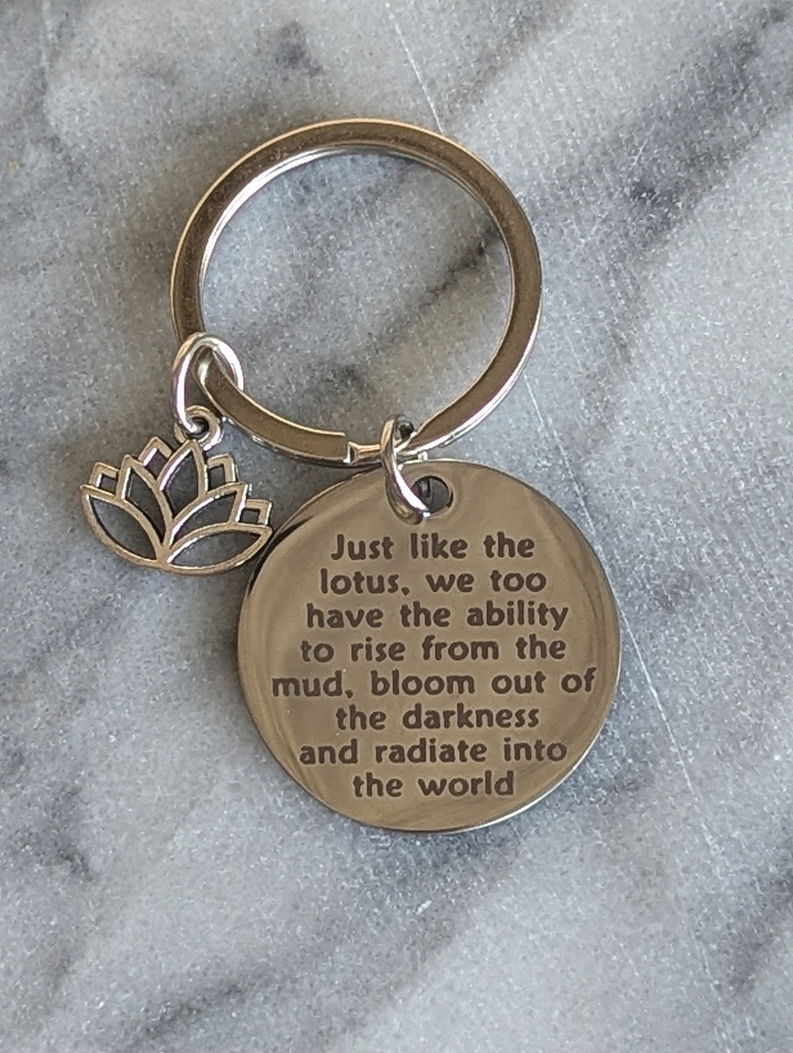 Custom Positive Reminder Keychain Lotus. Custom Engraved Metal Keychain ...