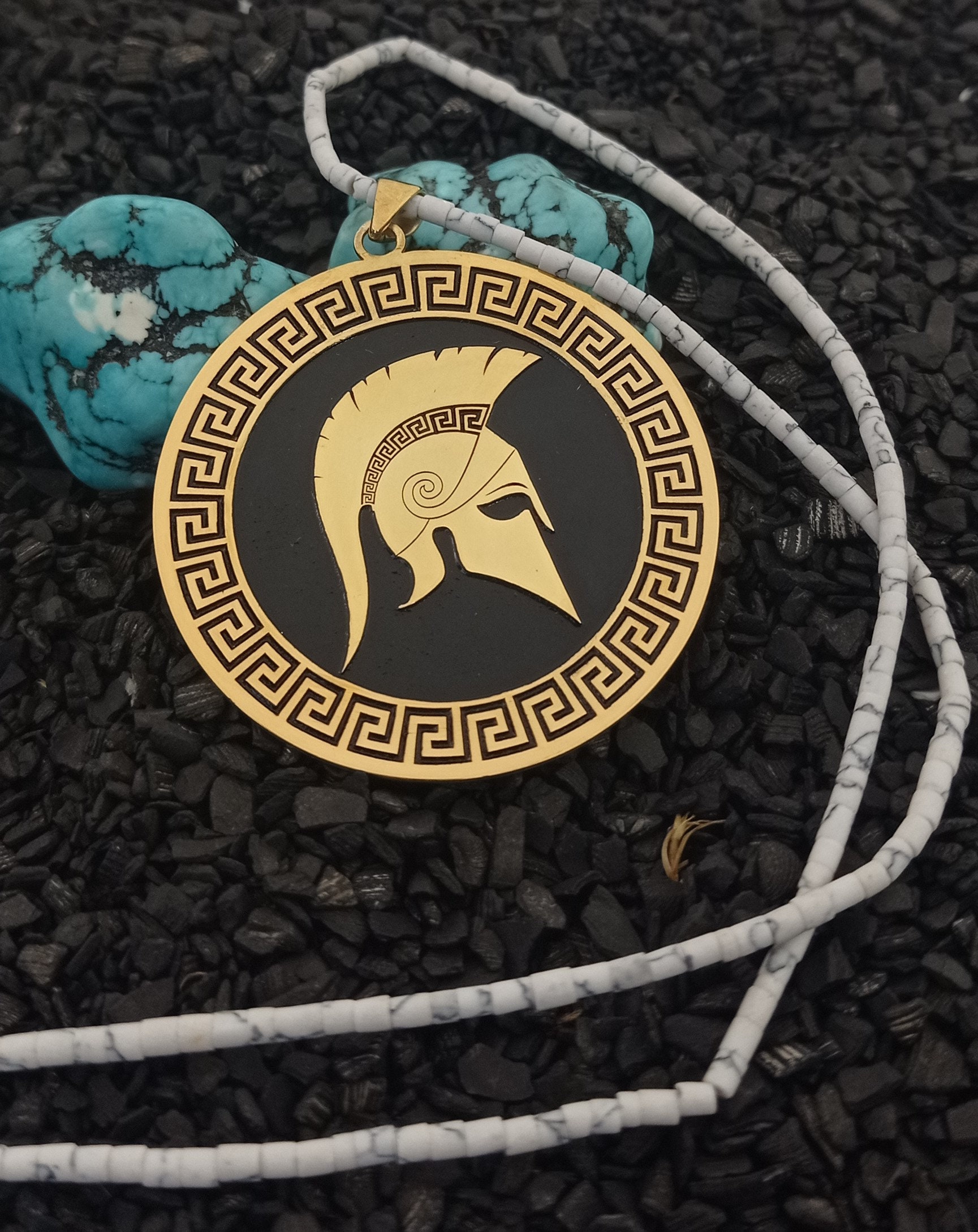 300 Spartan Helmet Necklace With Semi Precious Stone Chain | Etsy