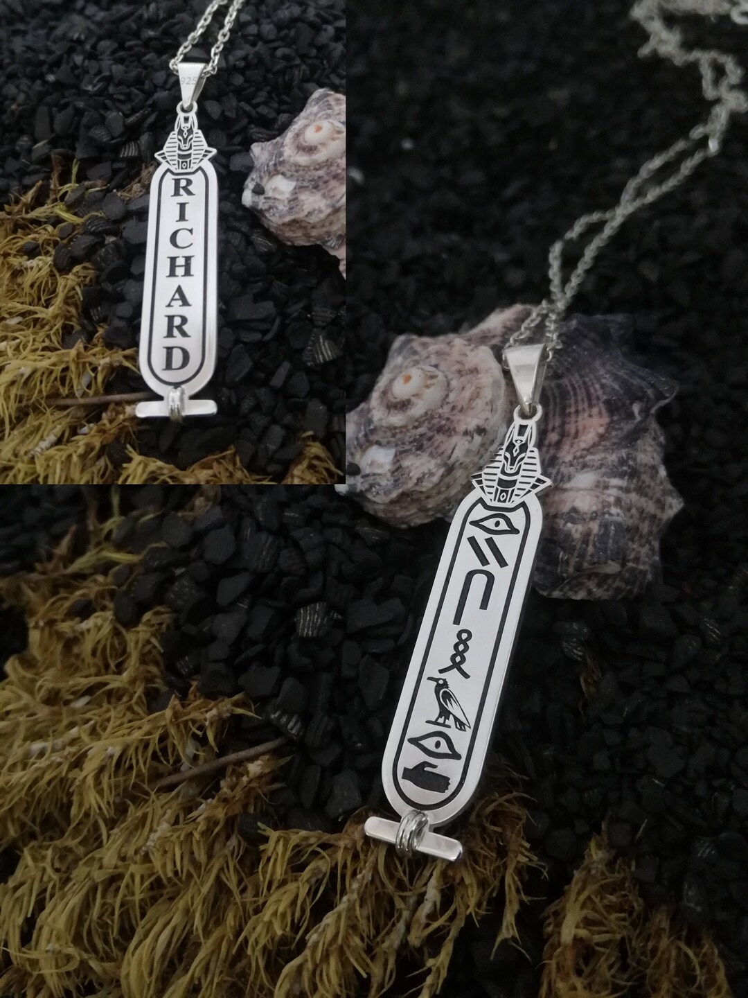 Cartouche Anubis Egypt Hieroglyph Necklace Ancient Jewelry Double Sided ...
