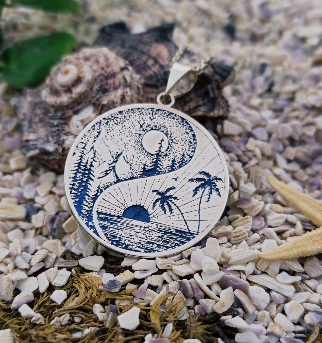 Custom Made Silver Yin Yang Necklace With Name, Personalized Mountain ...