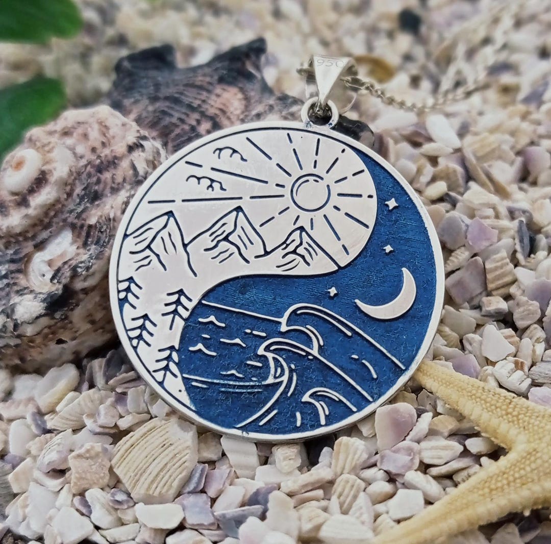 Custom Made Silver Yin Yang Necklace With Name, Personalized Mountain ...