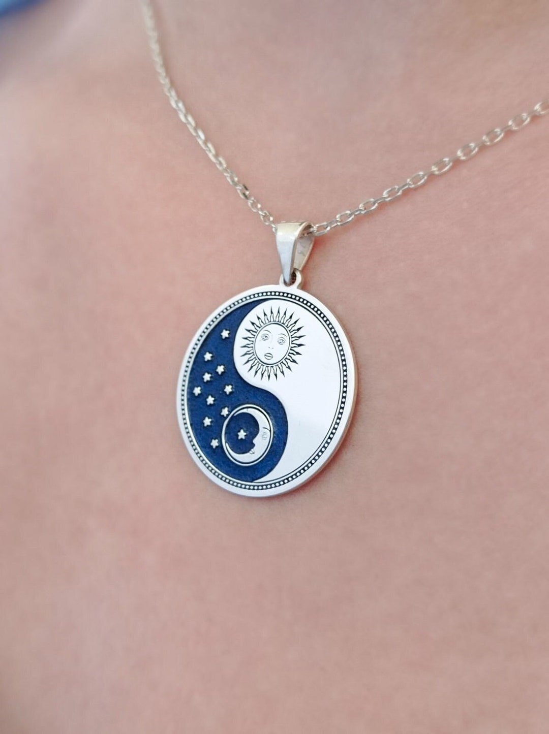 Custom Made Day and Night Yin Yang Necklace With Name, Personalized Sun ...