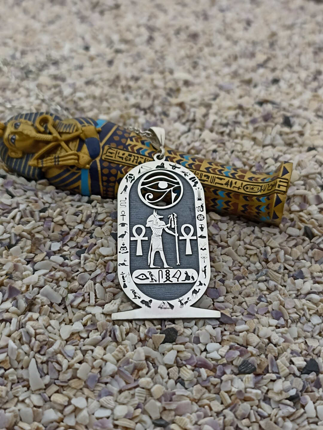 Anubis With Ra Eye Cartouche Hieroglyph Necklace the Egypt God of the ...
