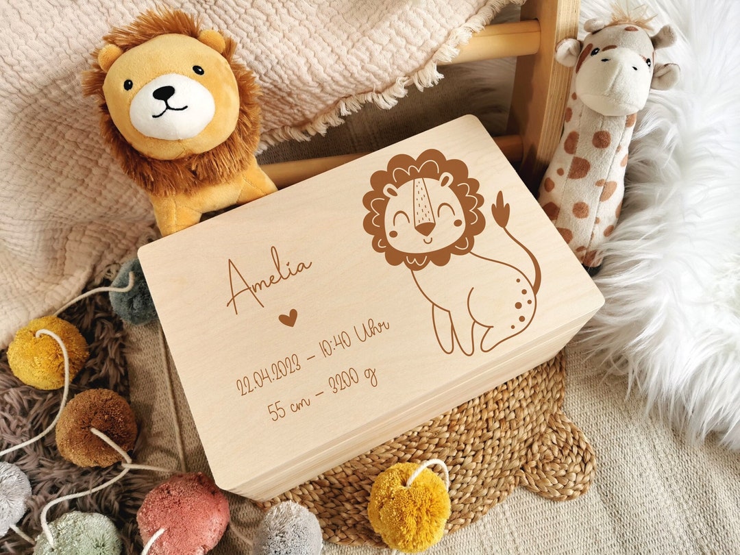 Memory Box / Baby Birth / Wooden Box / Safari / Animals / Personalized ...