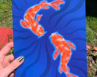 Koi Fish / 8x8 Art Print of Original Ink Drawing / Animal Art - Etsy