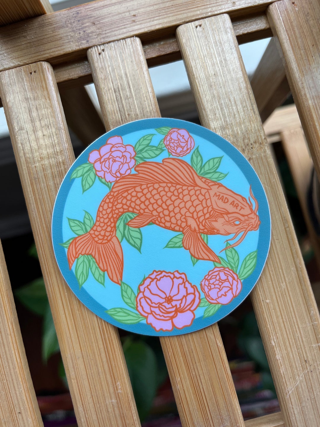 Koi Fish Florals Vinyl Sticker, Koi Fish Sticker, Floral Sticker ...