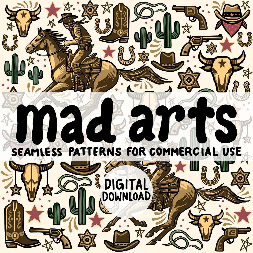 Western Cowboys Seamless Digital File, Repeat Pattern, Commercial Use ...