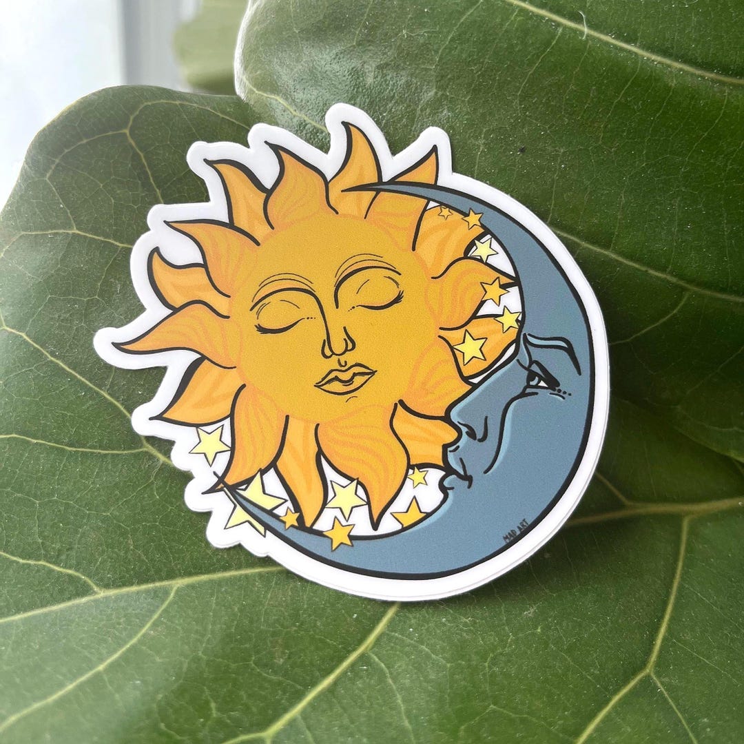 Sun & Moon Vinyl Sticker, Universe Sticker, Waterproof Sticker Decals ...