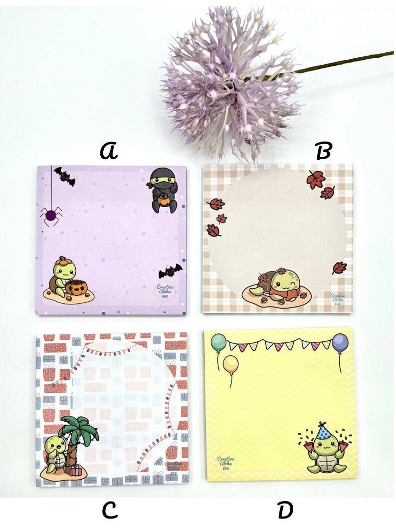 Holiday Sticky Notes Kawaii Sticky Notes Turtle Notepad - Etsy