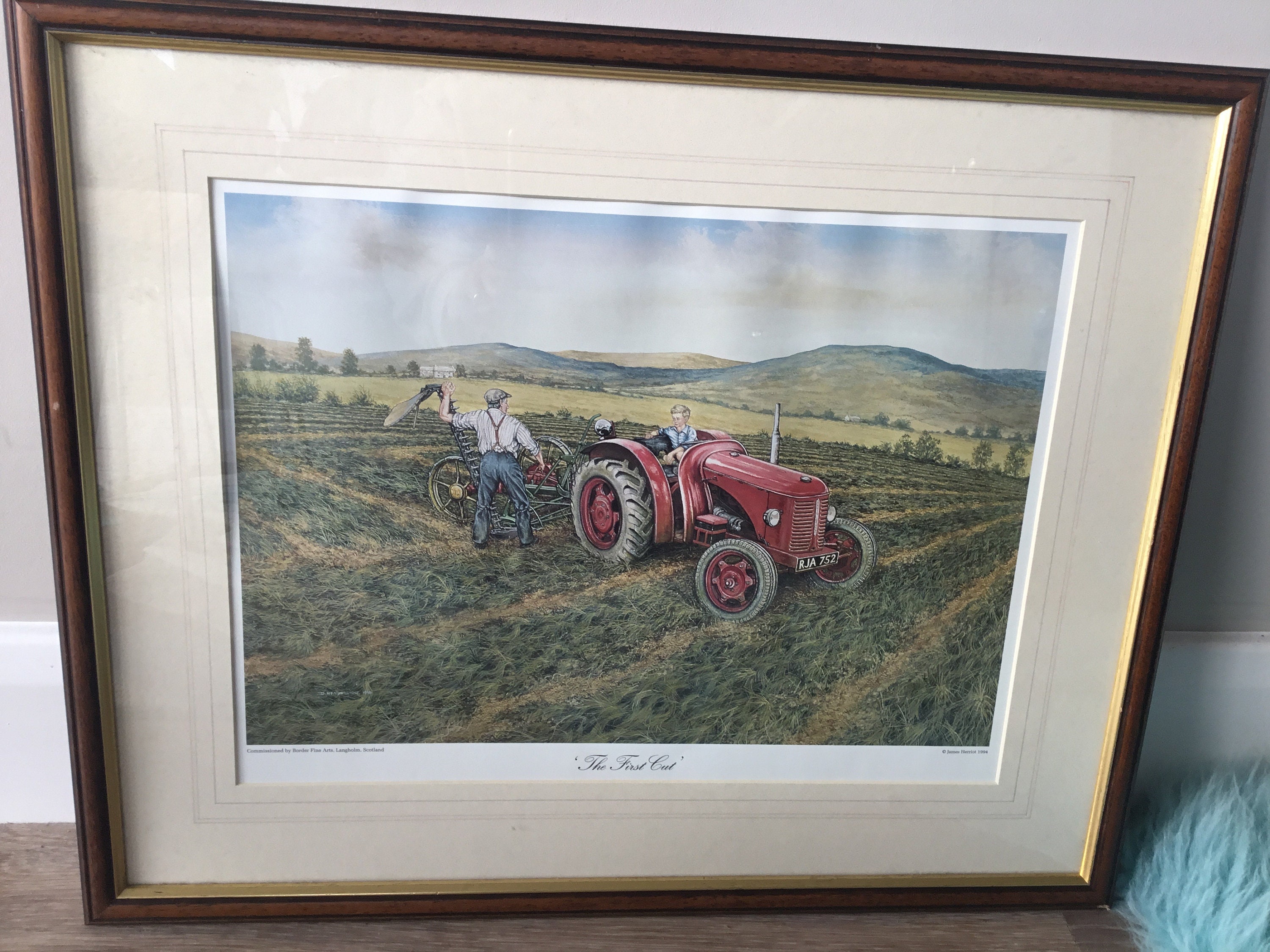 A Vintage Framed Print of a Red Tractor by D. Weatherstone - Etsy