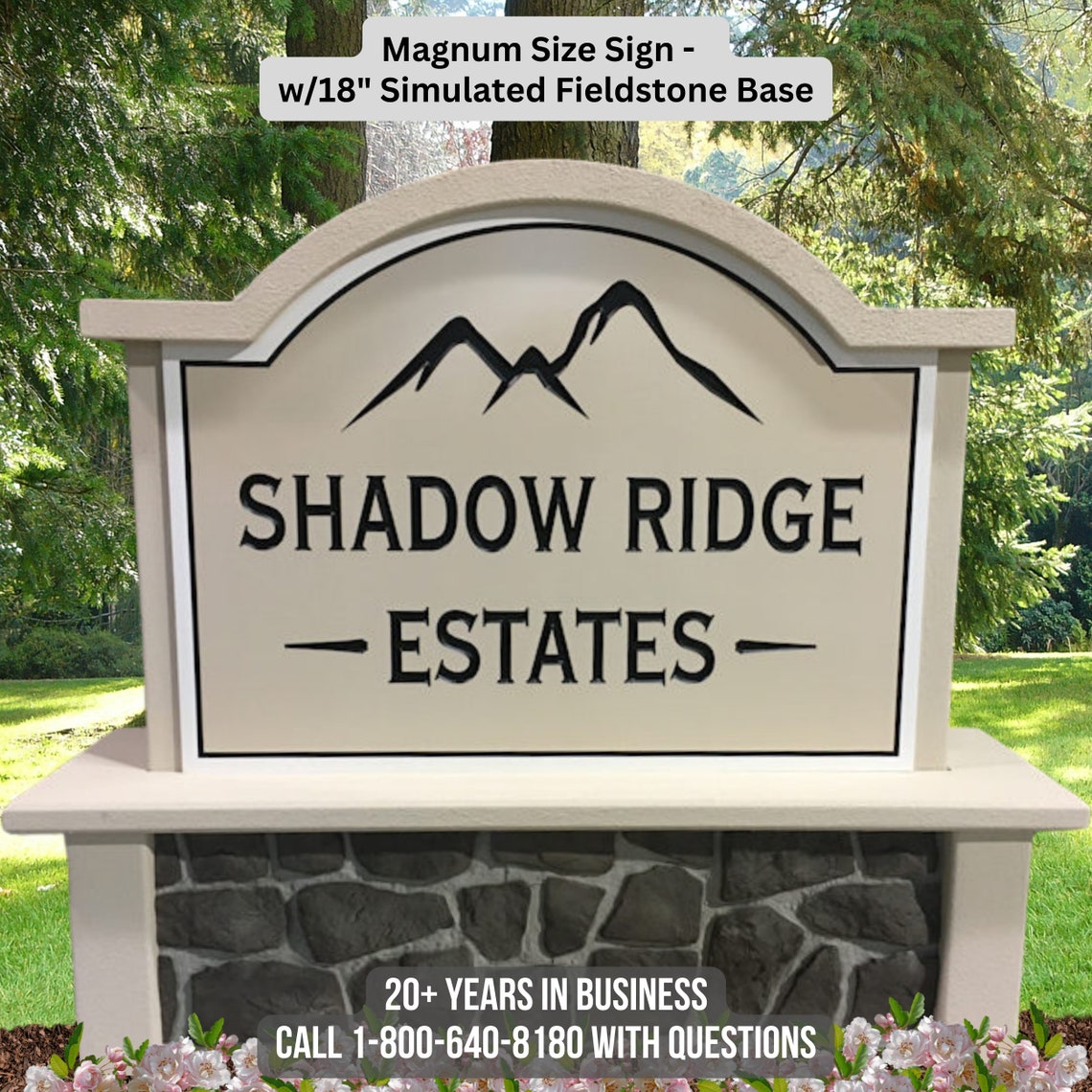 Custom Monument Sign: Business Entrance, Simulated Stucco or Stone Base ...
