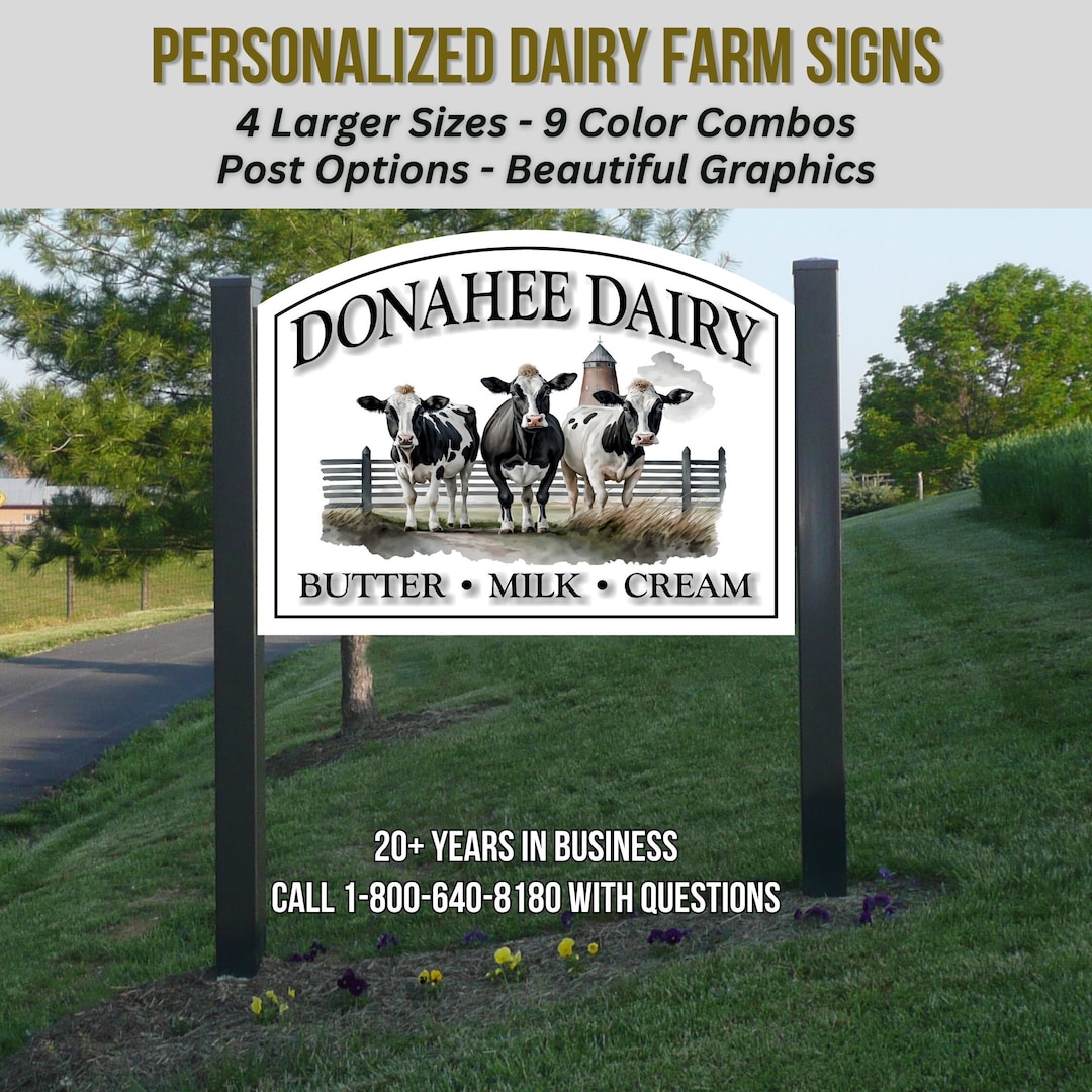 Large Personalized Cow Dairy Farm Signs Choose Your Watercolor Look ...