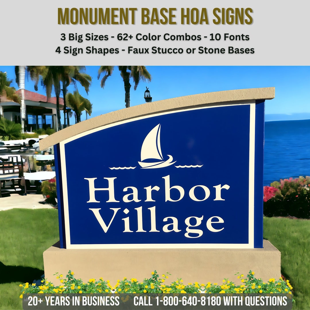 HOA Monument Entrance Sign: Simulated Stucco or Stone Base, Custom ...