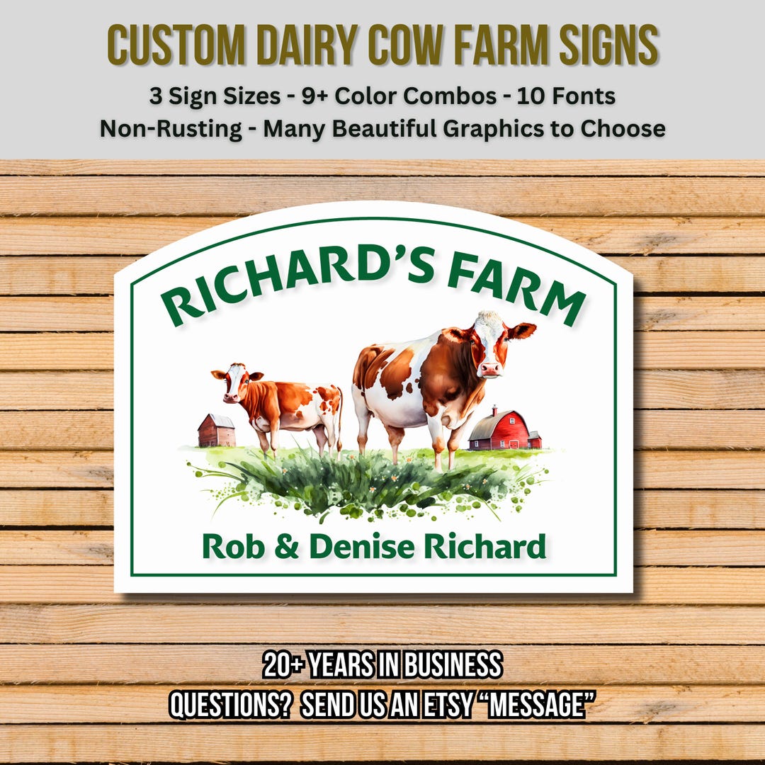 Custom Cow Farm Sign, Outdoor Farm Signs, Custom Farm Signs for Dairy ...