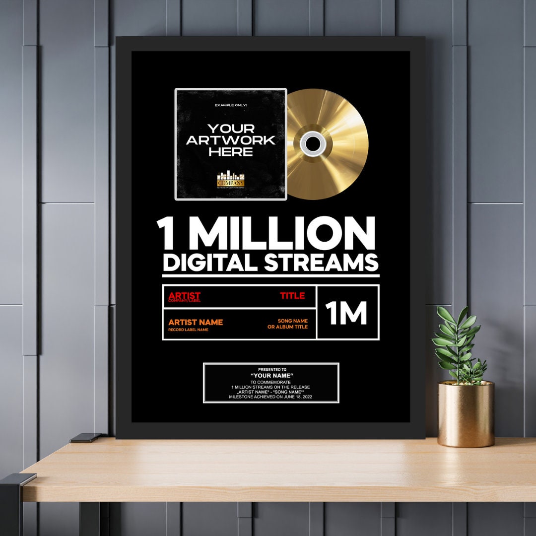 MUSIC STREAMING Award, Custom Golden CD Award, Spotify Record Plaque ...
