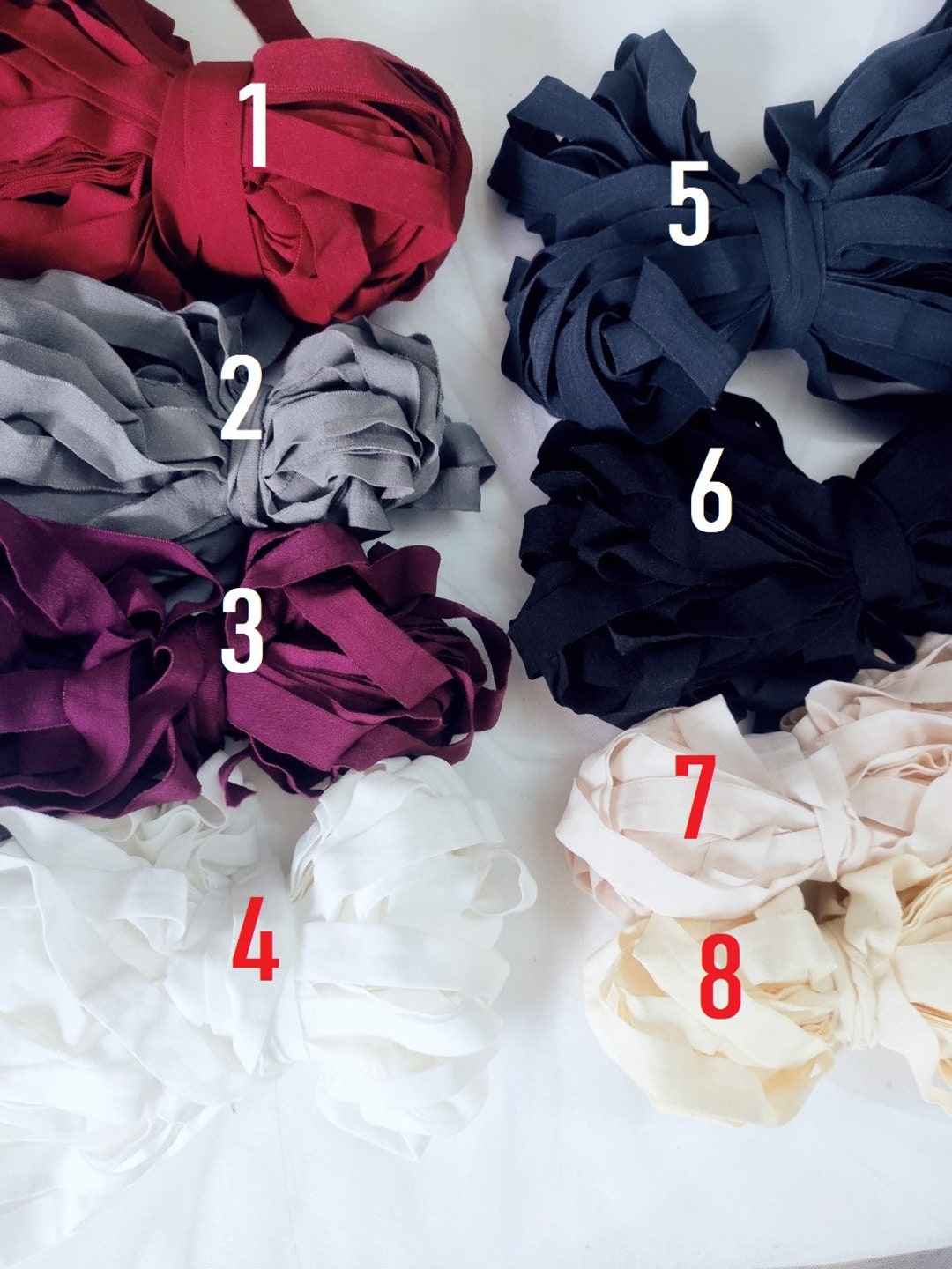 16 Meters Fold Over Elastic 8 Basic Colors for Bramaking /bralette ...