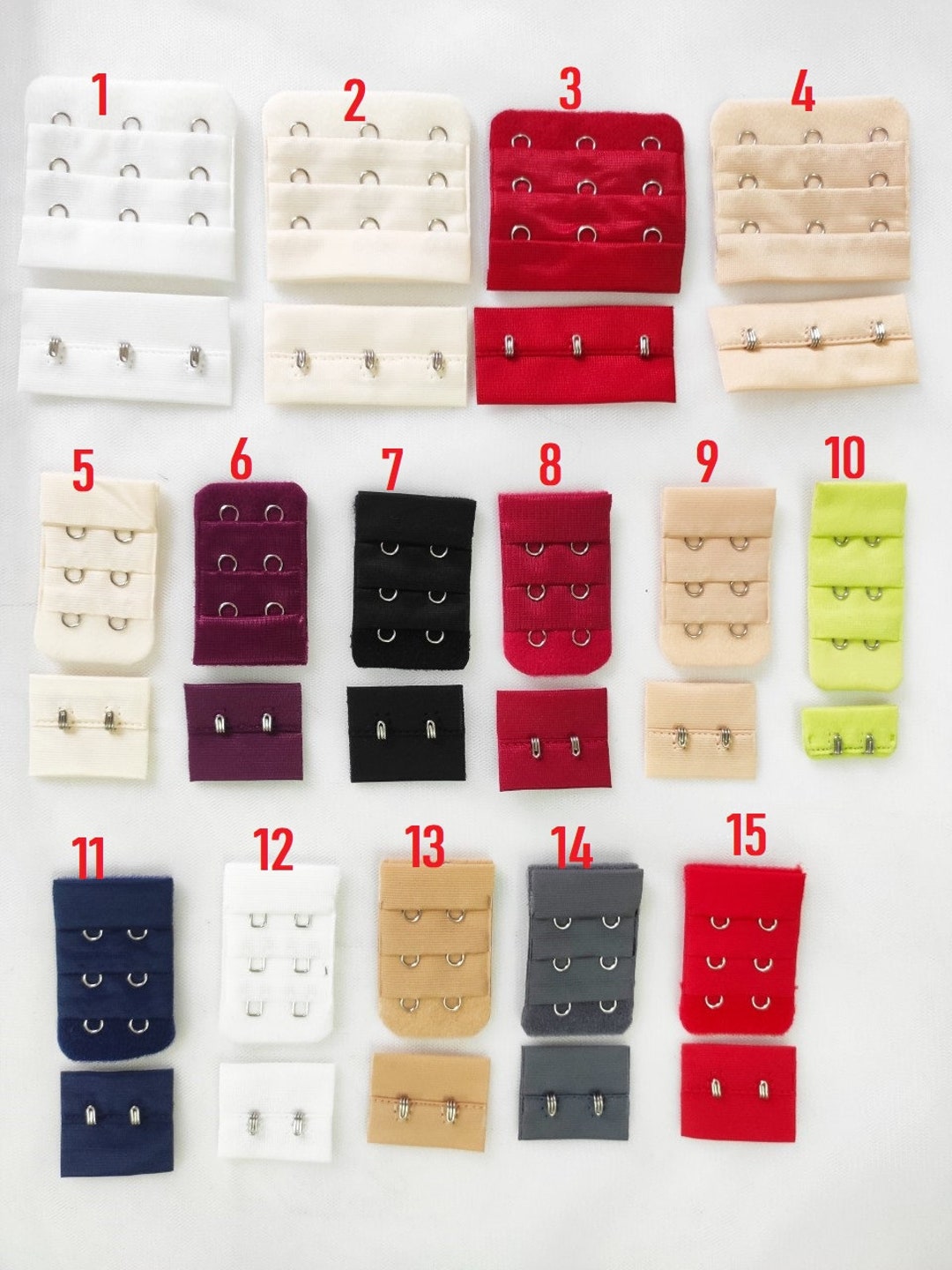 15 Pairs Mix 15 Colors Hook and Eye Closure 3 X3 Fand 2x3 or Bralette ...